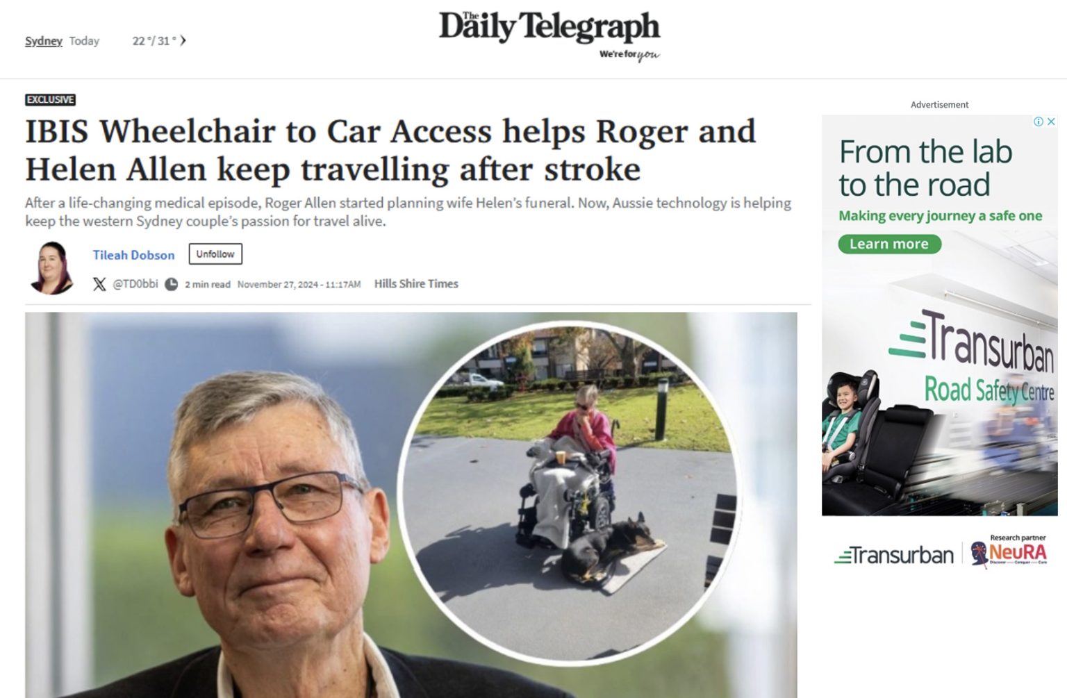 Daily Telegraph Feature: IBIS Wheelchair to Car Access helps Roger and Helen Allen keep ...