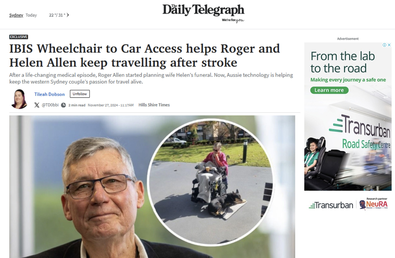 Daily Telegraph Feature: IBIS Wheelchair to Car Access helps Roger and Helen Allen keep ...